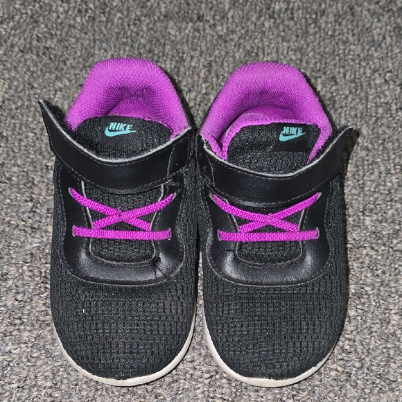 Nike | Shoes | Nike Black And Purple Sneakers With Velcro Strap | Poshmark